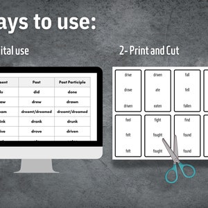 Irregular Verbs Flash Cards, Preschool Flashcards, Printable Montessori ...