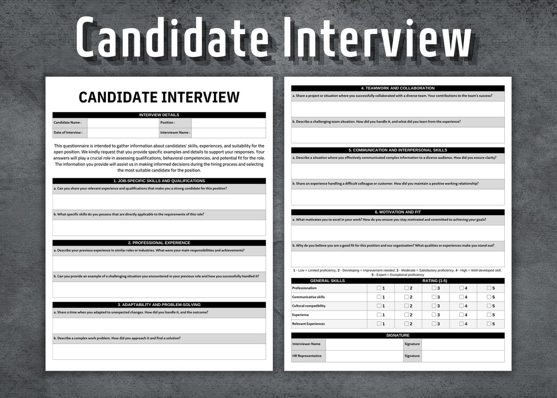 Interview Questions Template, Employee Behavioral Questionnaire, Job ...