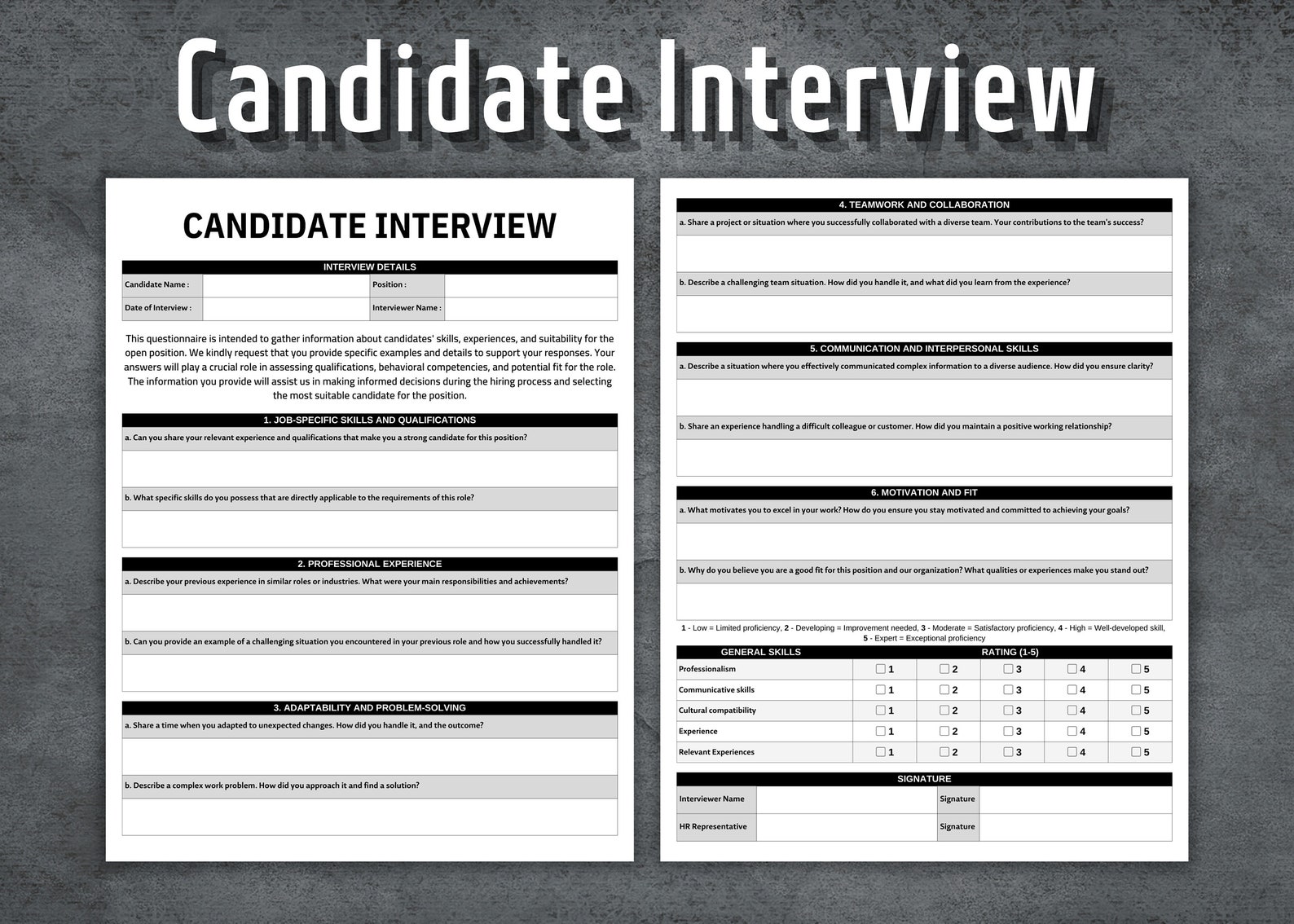 Interview Questions Template, Employee Behavioral Questionnaire, Job ...