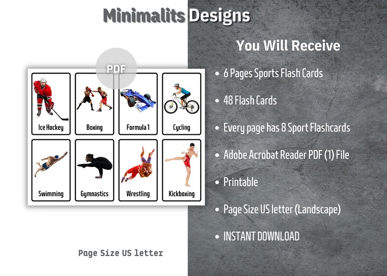 Sports Flash Cards, Preschool Flashcards, Printable Montessori Cards ...