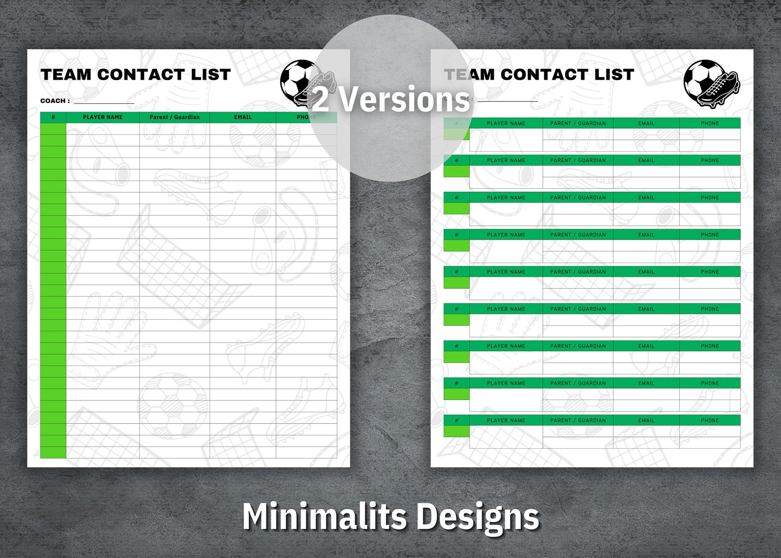 Football Team Contact List, Information Sheet, Printable Contact Sheet ...
