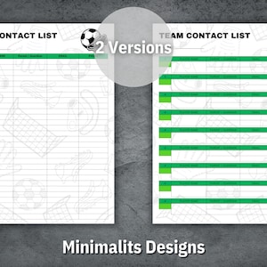 Football Team Contact List, Information Sheet, Printable Contact Sheet ...