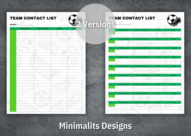 Football Team Contact List, Information Sheet, Printable Contact Sheet ...
