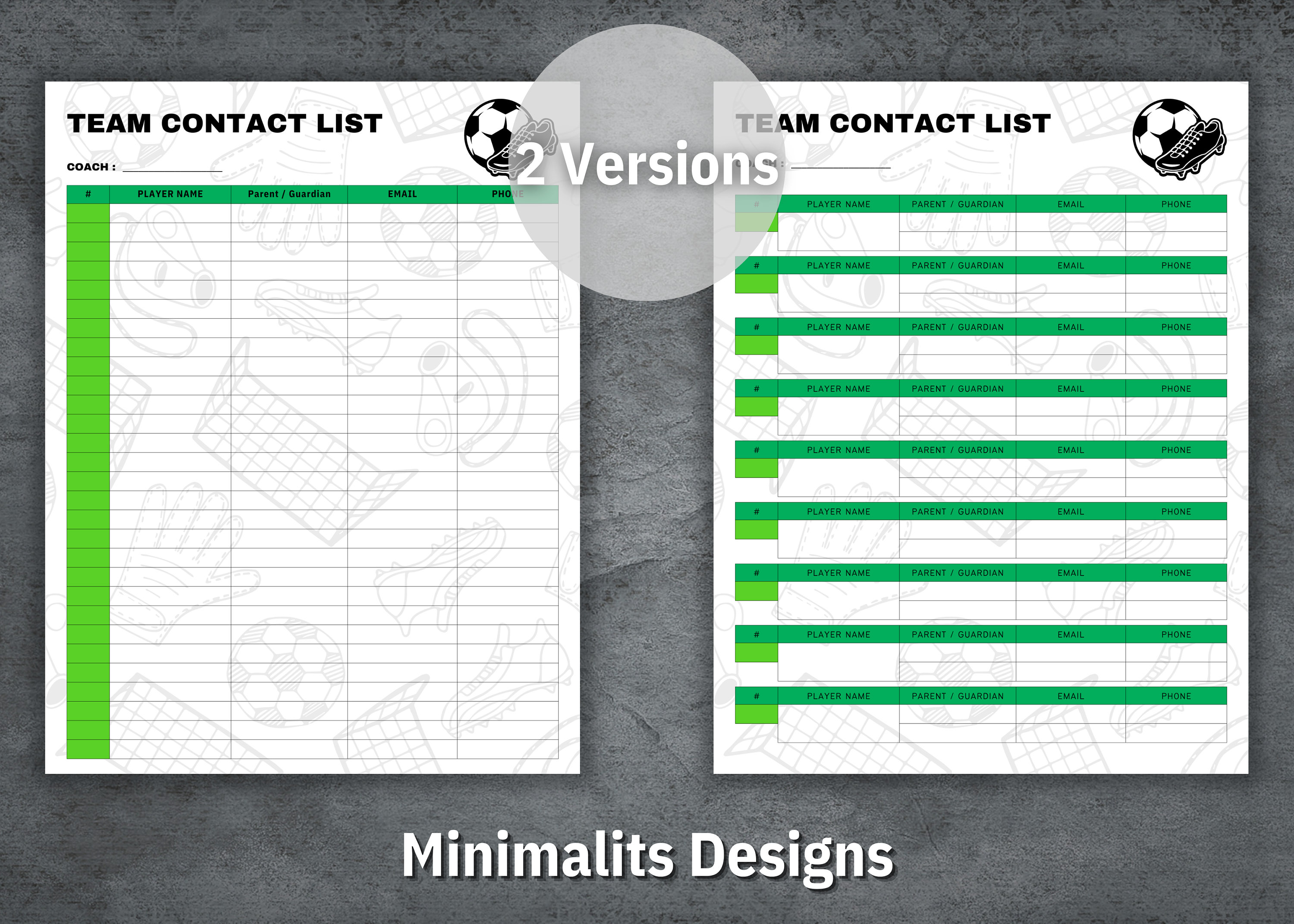 Football Team Contact List, Information Sheet, Printable Contact Sheet ...