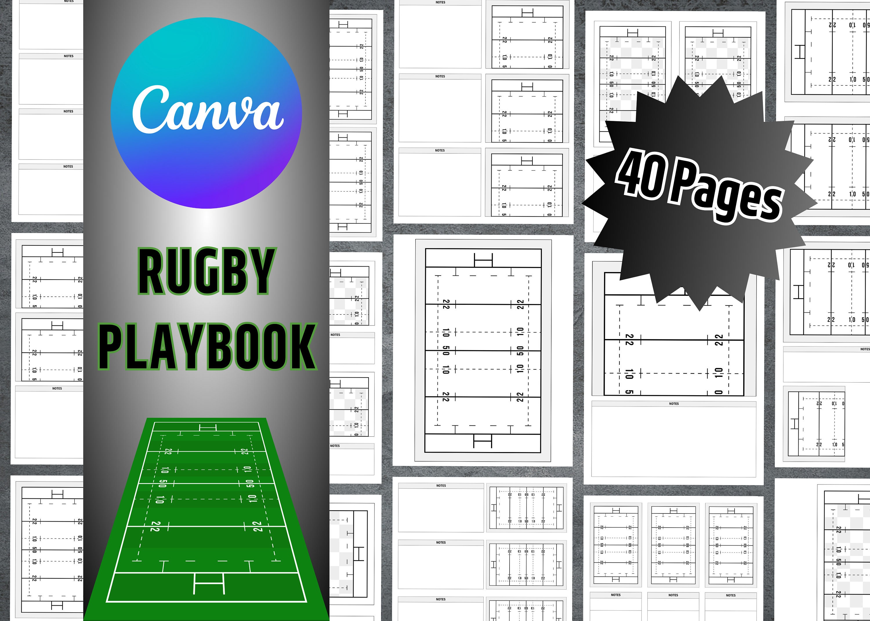 Rugby Playbook Template, Printable Blank Rugby Diagrams, Canva Template ...