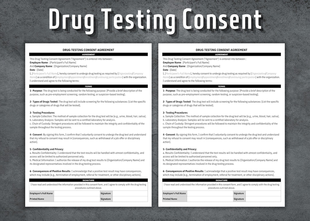 Drug Test Consent Form, Editable Drug Testing Consent Agreement, Human ... Drug Test Consent Form, Editable Drug Testing Consent Agreement, Human ...
