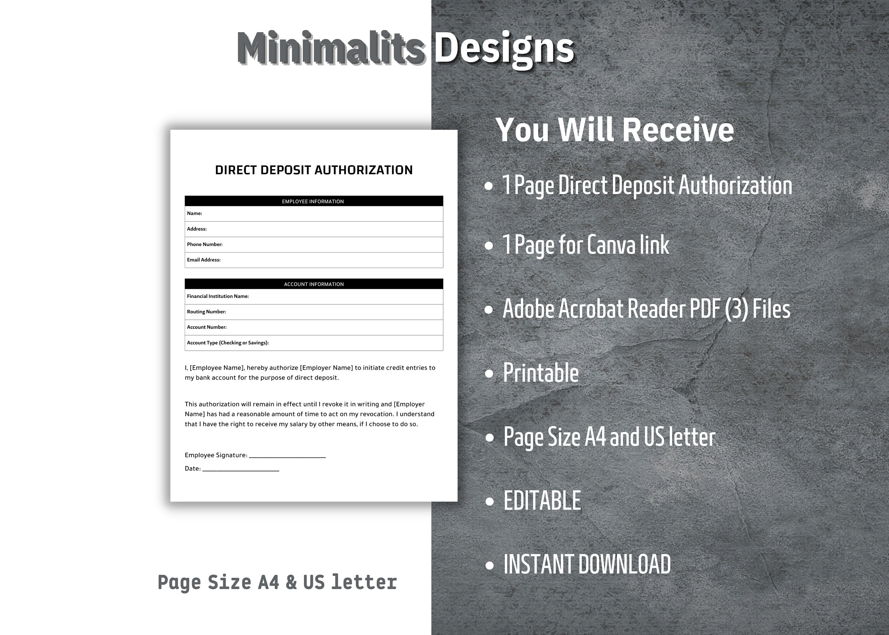 Direct Deposit Authorization, Employee Direct Deposit Authorization ...