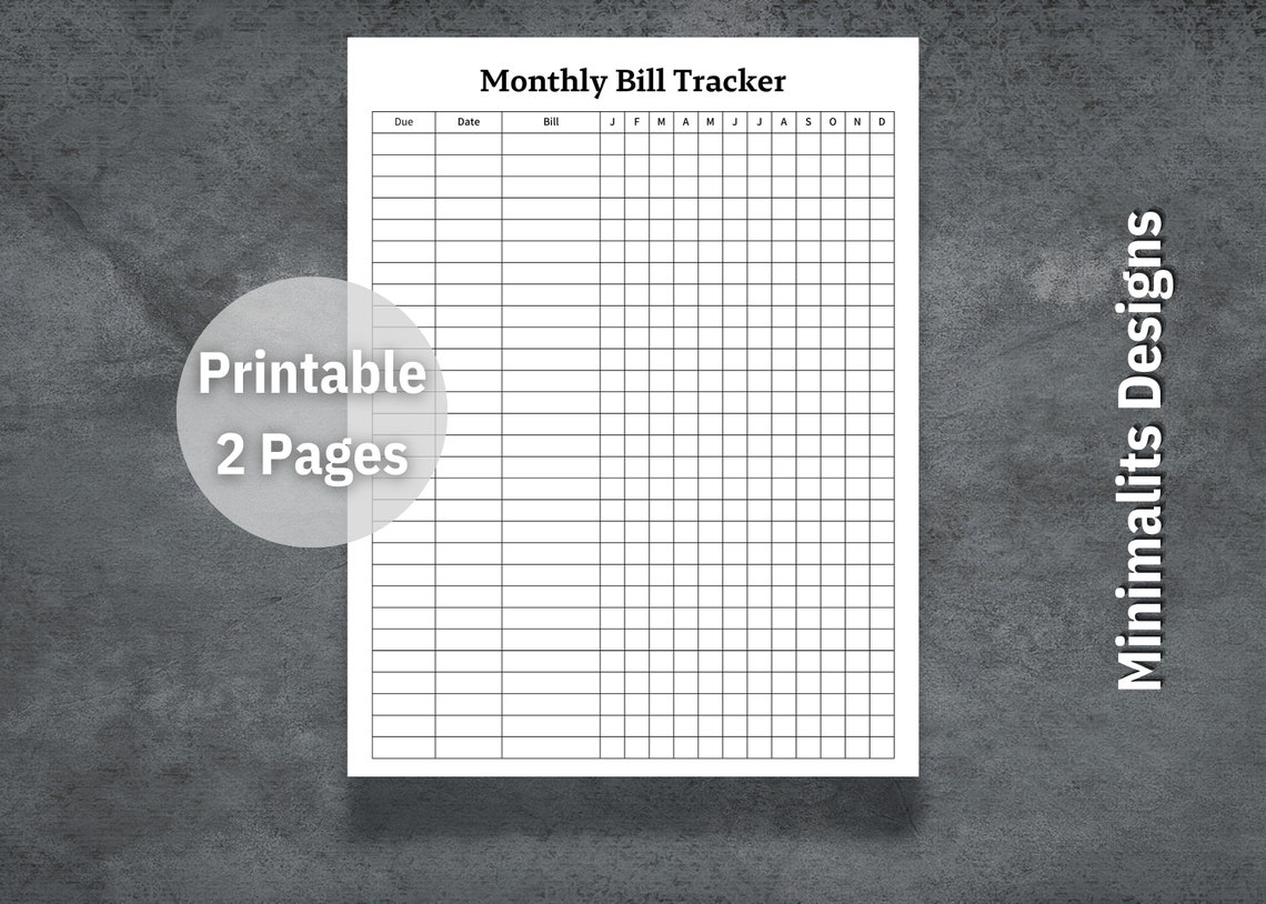 Monthly Bill Tracker, Bill Payment Tracker, Bill Due Planner, Bill Pay ...