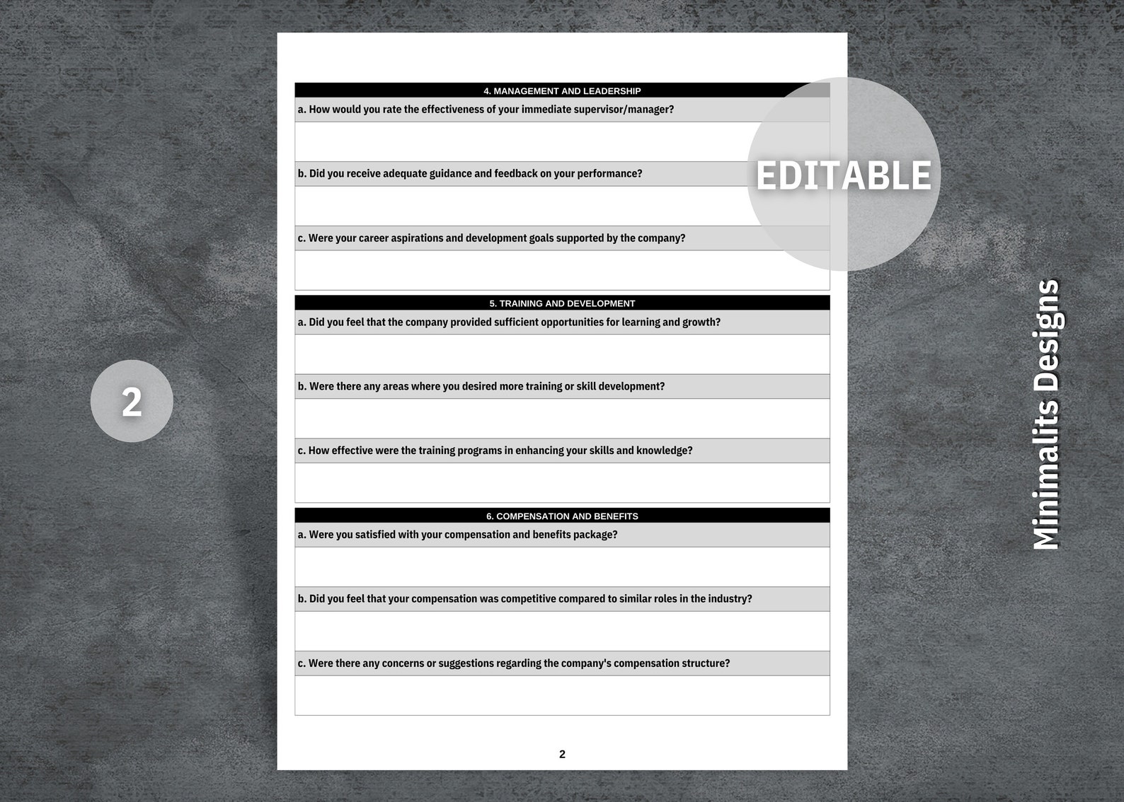 Exit Interview Questions Template, Printable Employee Exit Feedback ...