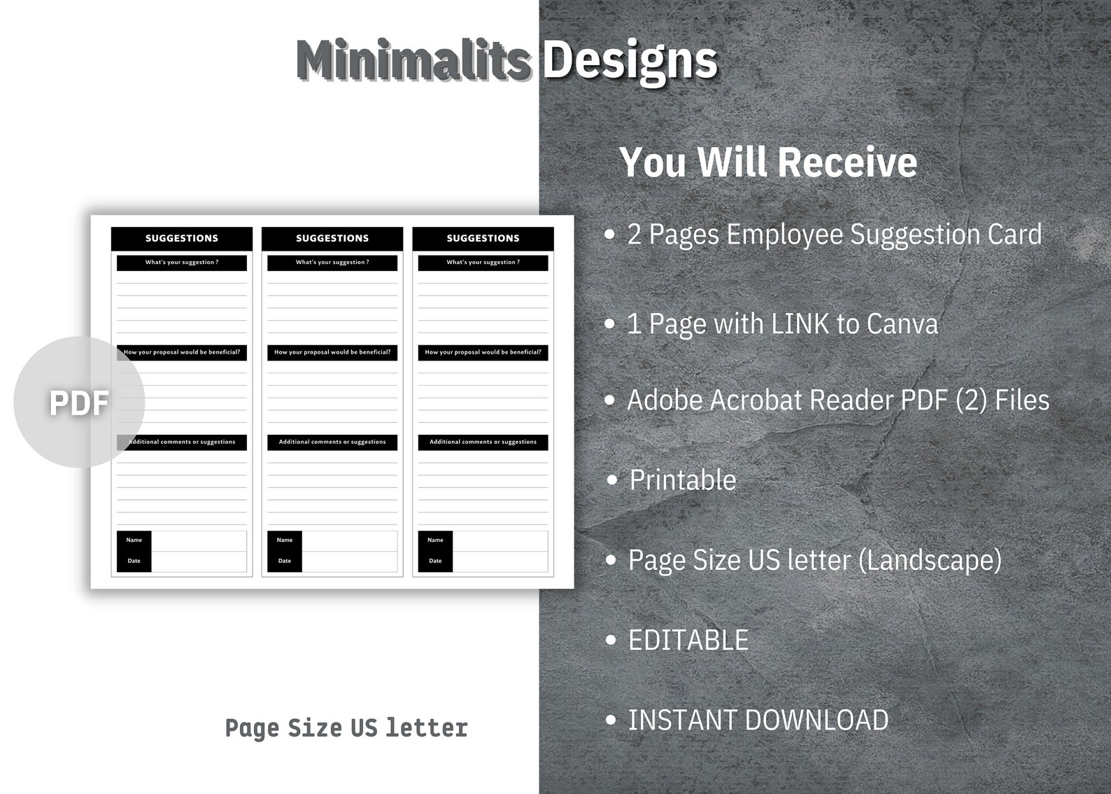 Employee Suggestion Card, Employee Ideas Card, Employee Suggestion Box ...