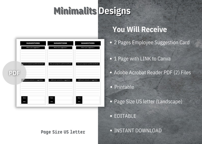 Employee Suggestion Card, Employee Ideas Card, Employee Suggestion Box ...