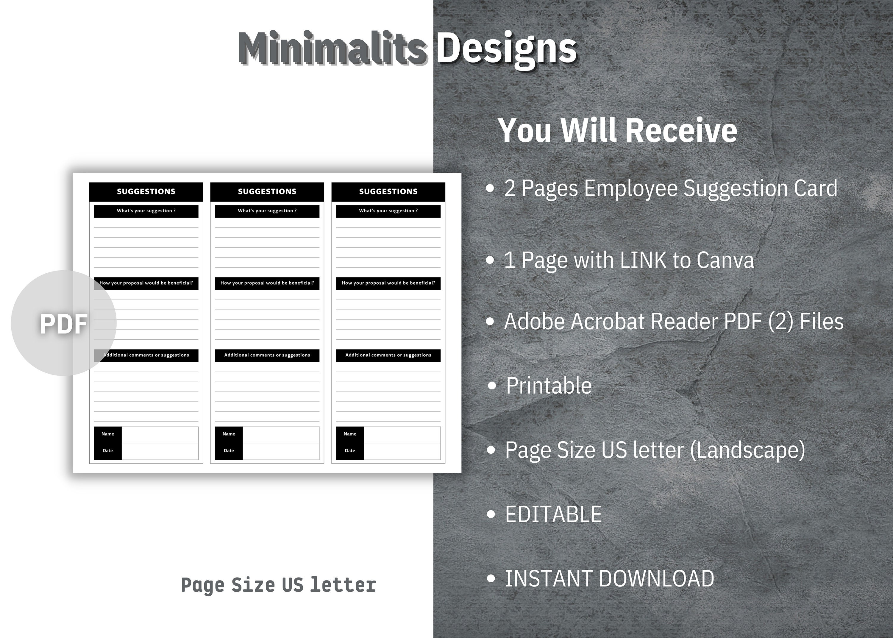 Employee Suggestion Card, Employee Ideas Card, Employee Suggestion Box ...