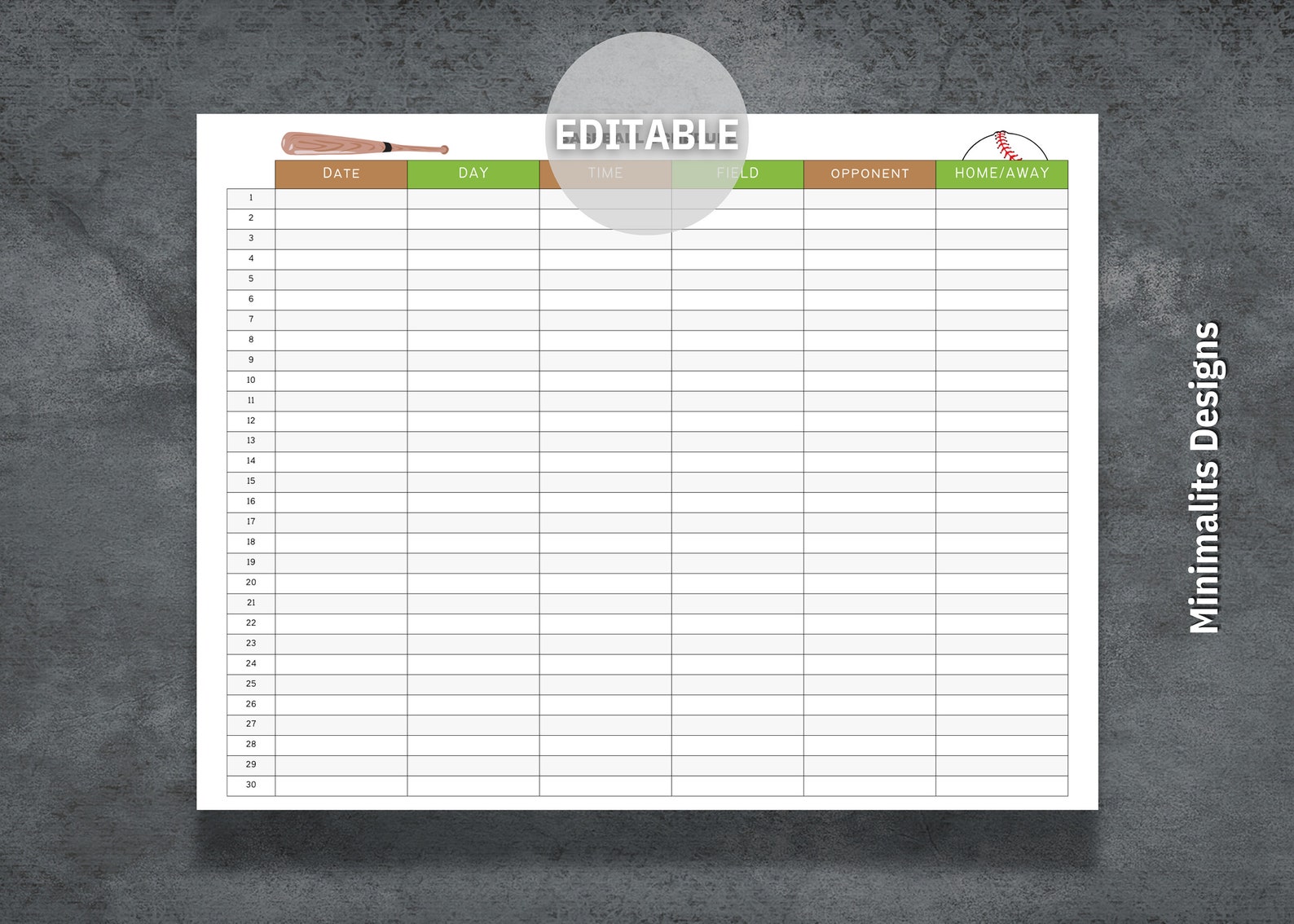 Baseball Schedule Template, Printable Baseball Schedule, Editable ...