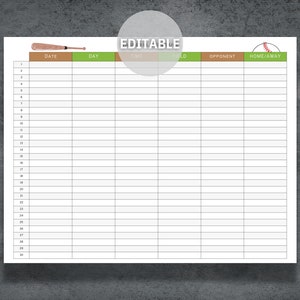 Baseball Schedule Template, Printable Baseball Schedule, Editable ...