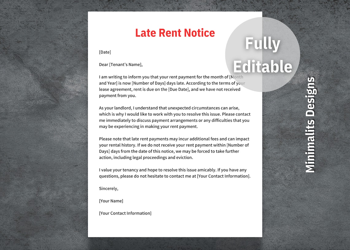 Late Rent Notice Late Rent Letter Late Payment Warning Rent - Etsy