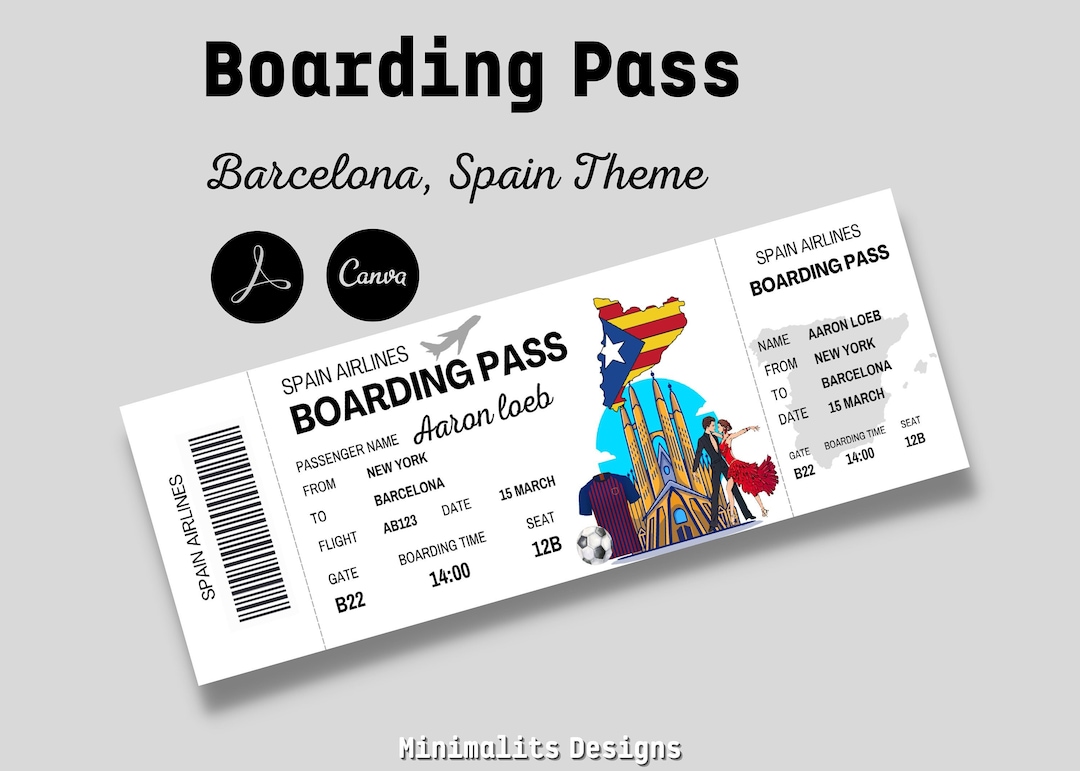 Spain Boarding Pass, Editable Boarding Pass, Vacation Ticket, Printable ...