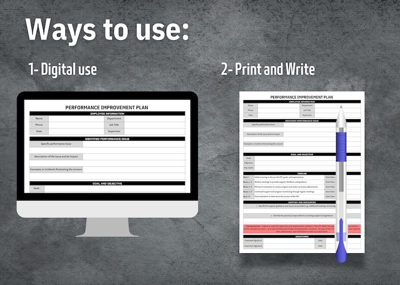 Performance Improvement Plan Template, Printable PIP Form, Human ...