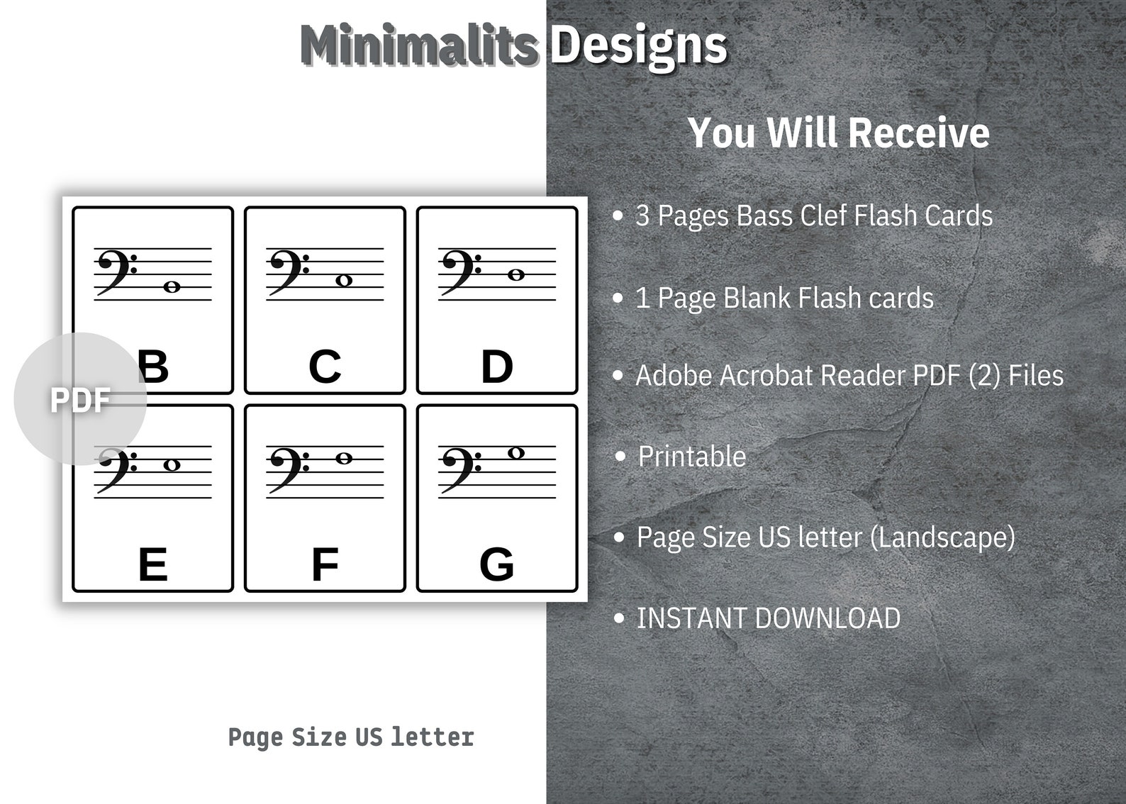 Bass Clef Flash Cards, Printable Music Note Flash Cards, Bass Clef ...