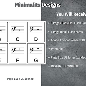 Bass Clef Flash Cards, Printable Music Note Flash Cards, Bass Clef ...