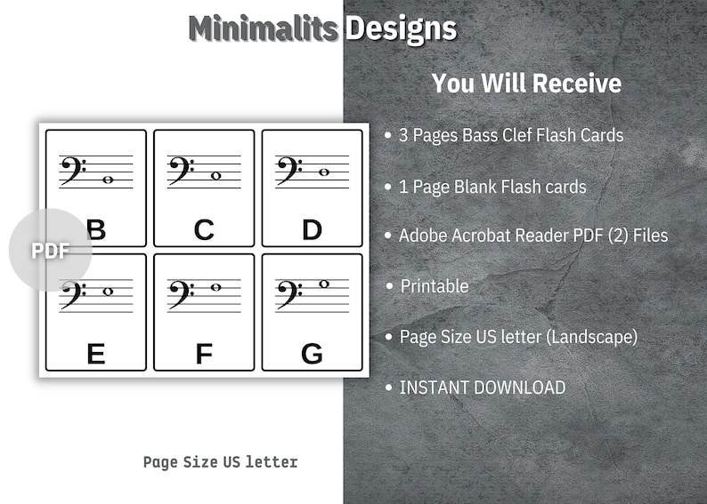 Bass Clef Flash Cards, Printable Music Note Flash Cards, Bass Clef ...