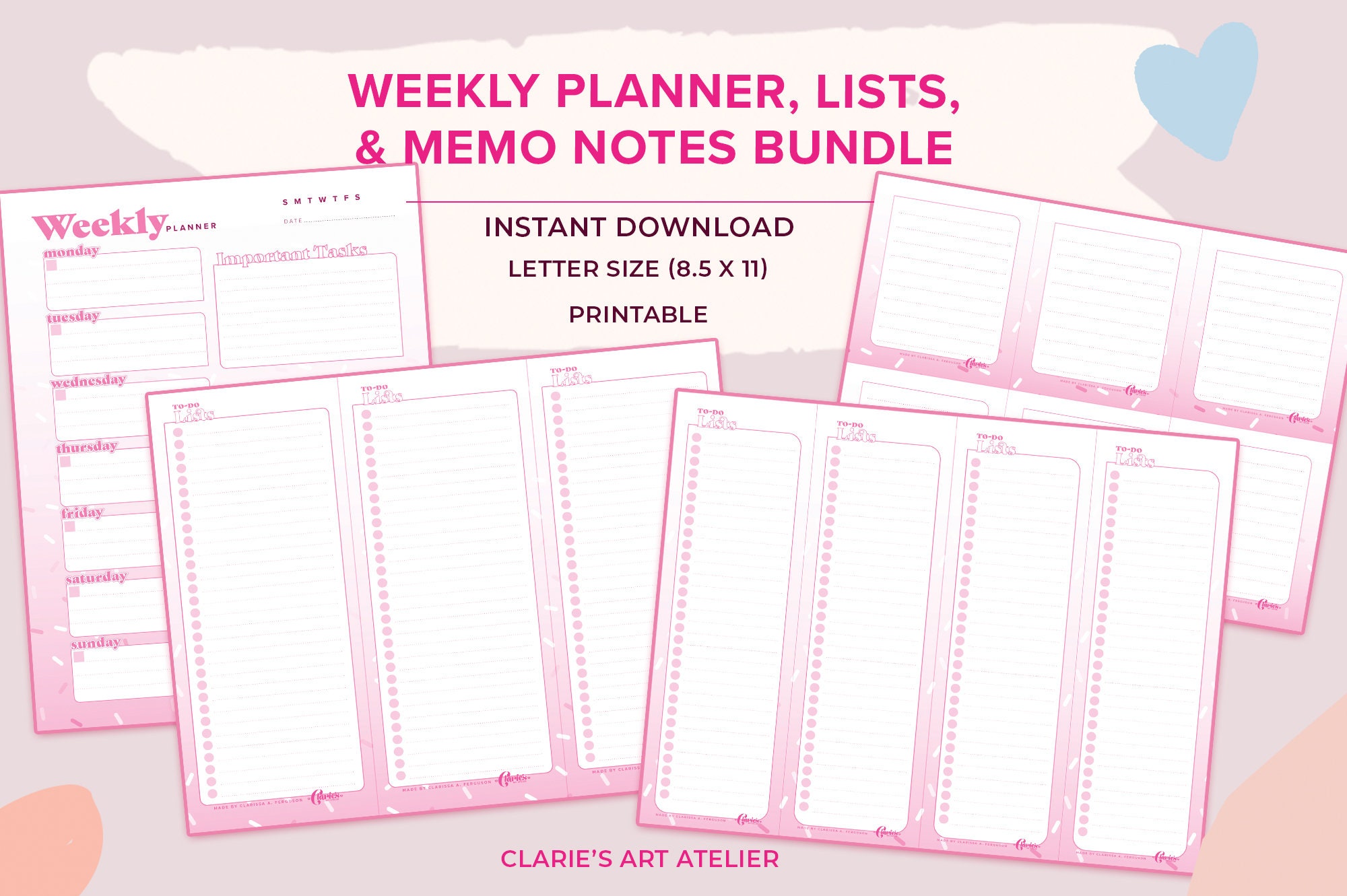 Weekly Planner, Memo Notes & To-do Lists Bundle Pack - Etsy
