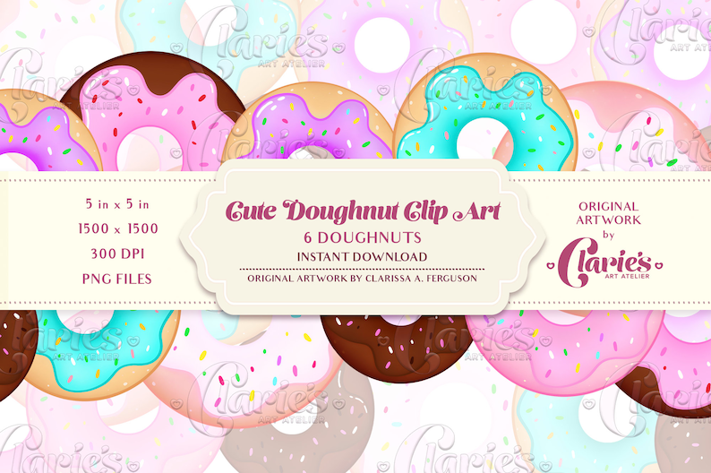 Cute 6 Doughnut Clip Art - Personal and Commercial Use - Instant ...
