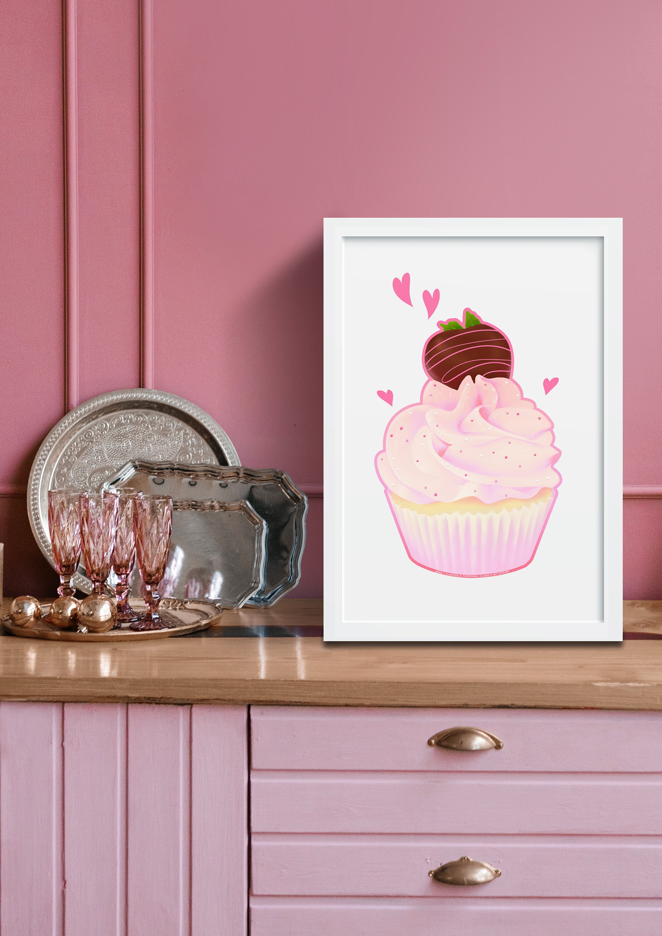 Pink Cupcake Wall Art, Cute Printable Wall Art, Digital Download, Cute ...