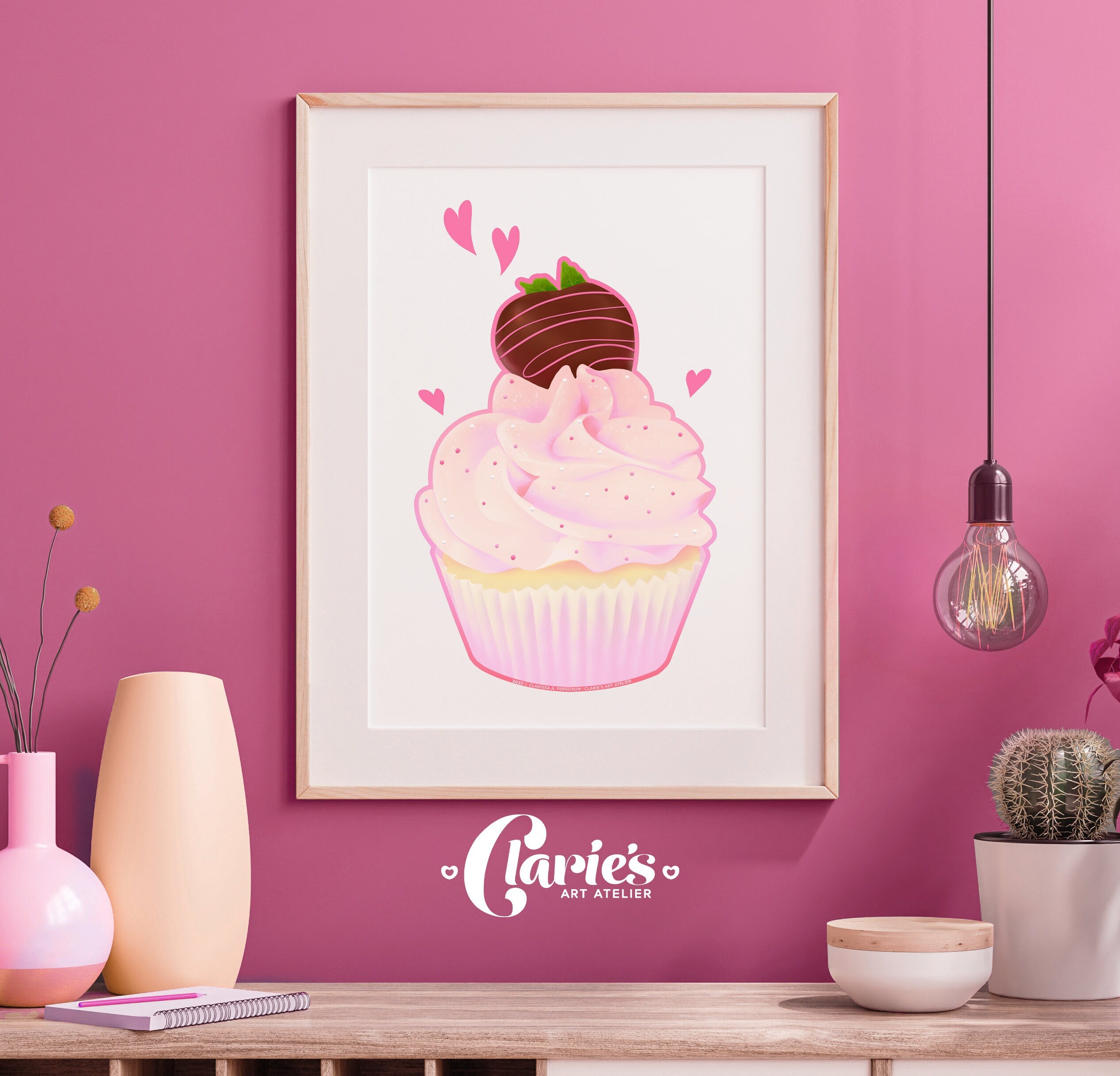 Pink Cupcake Wall Art, Cute Printable Wall Art, Digital Download, Cute ...