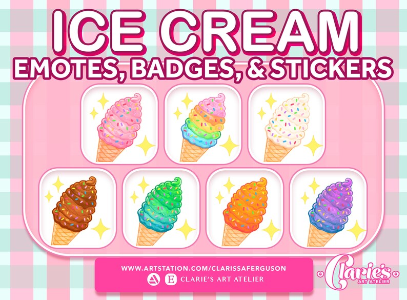 Ice-cream Cone Emotes Badges & Stickers Cute Emotes / Twitch - Etsy