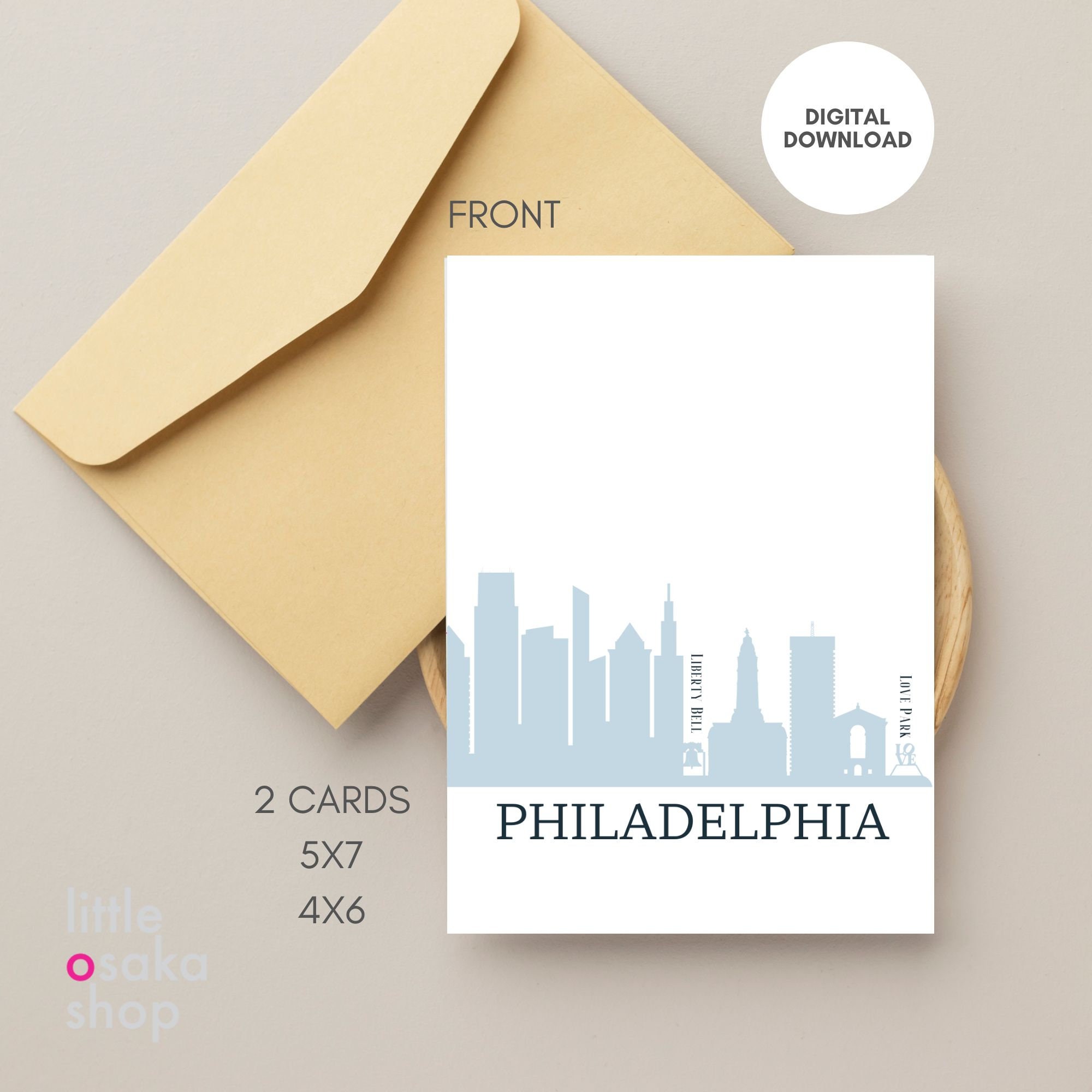 Set of 2 Printable Philadelphia Skyline Cards | Sizes 5x7 and 4x6 ...