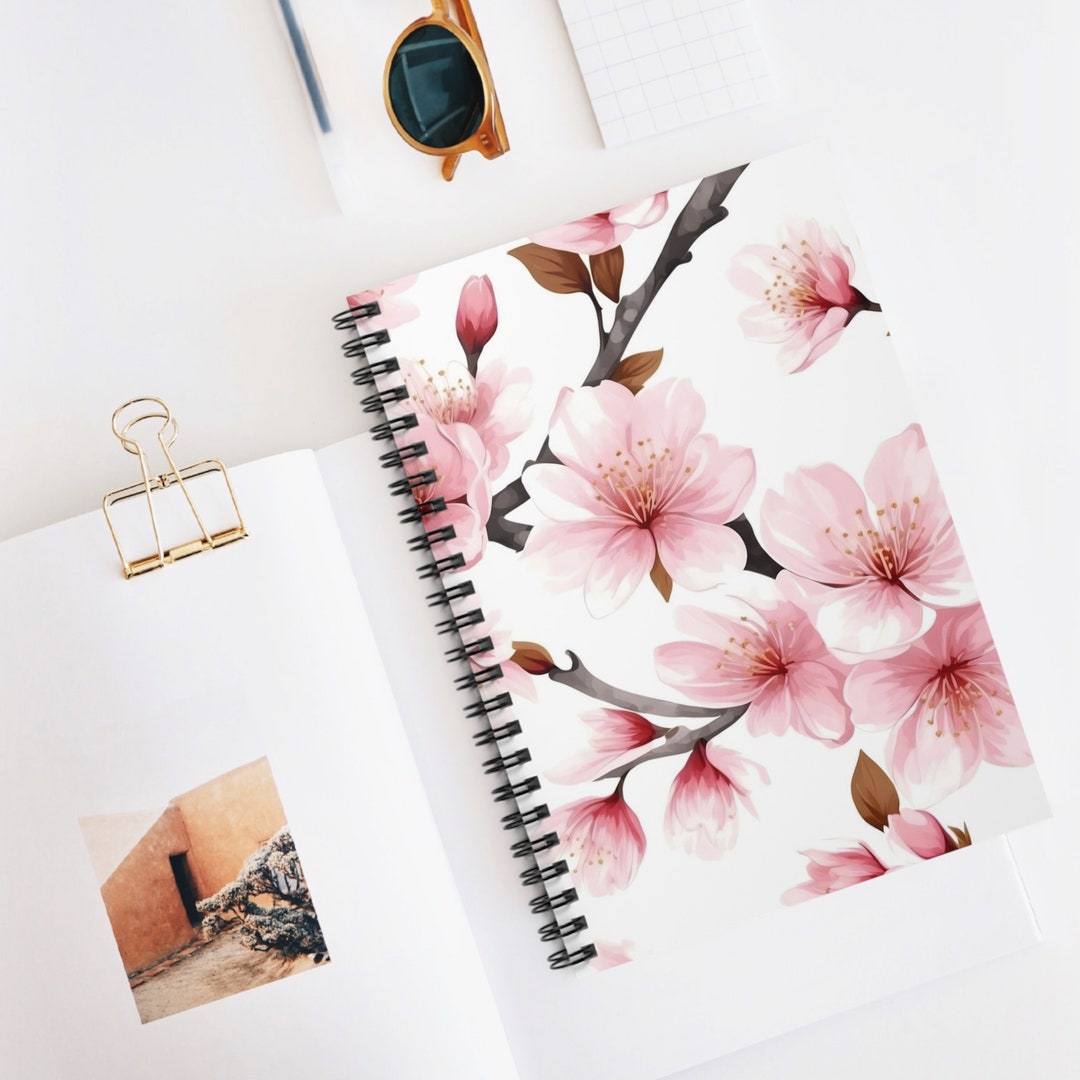 Spiral Notebook | Cherry Blossoms Notebook, Aesthetic Diary Journal ...