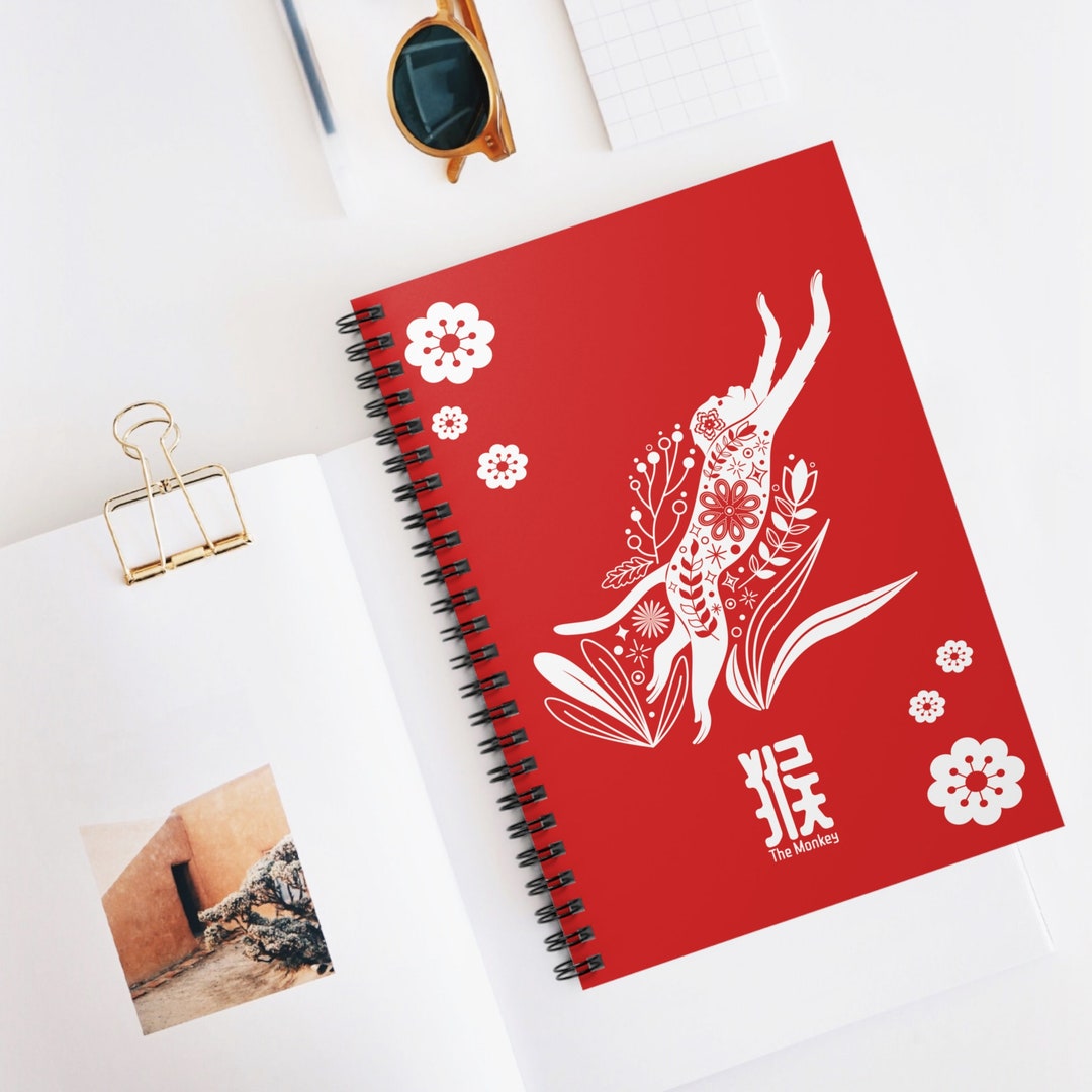 Spiral Notebook | Year of the Monkey Notebook, Cute Aesthetic Monkey ...
