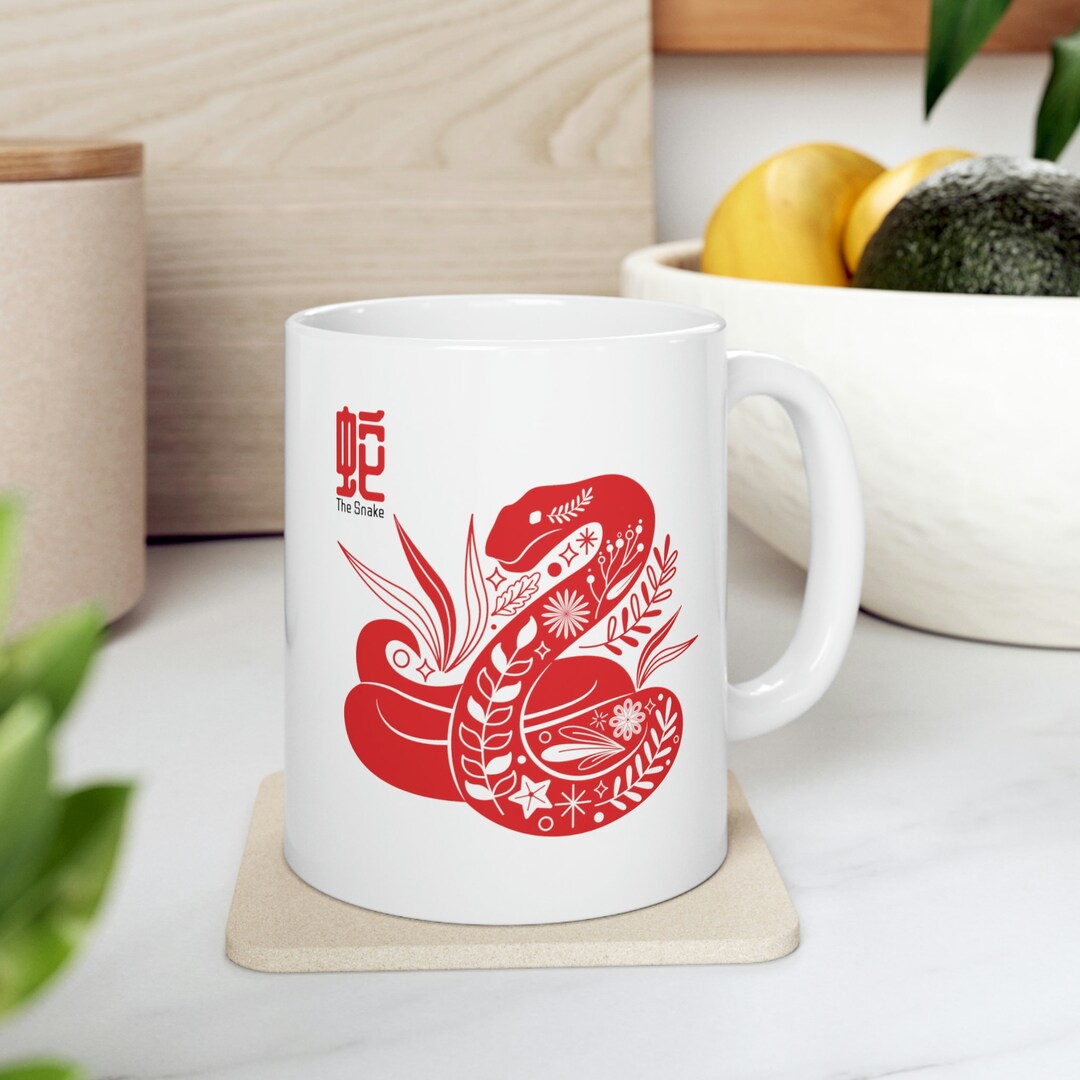 Snake Mug | Year of the Snake 2025 White and Red Ceramic Mug, Chinese ...