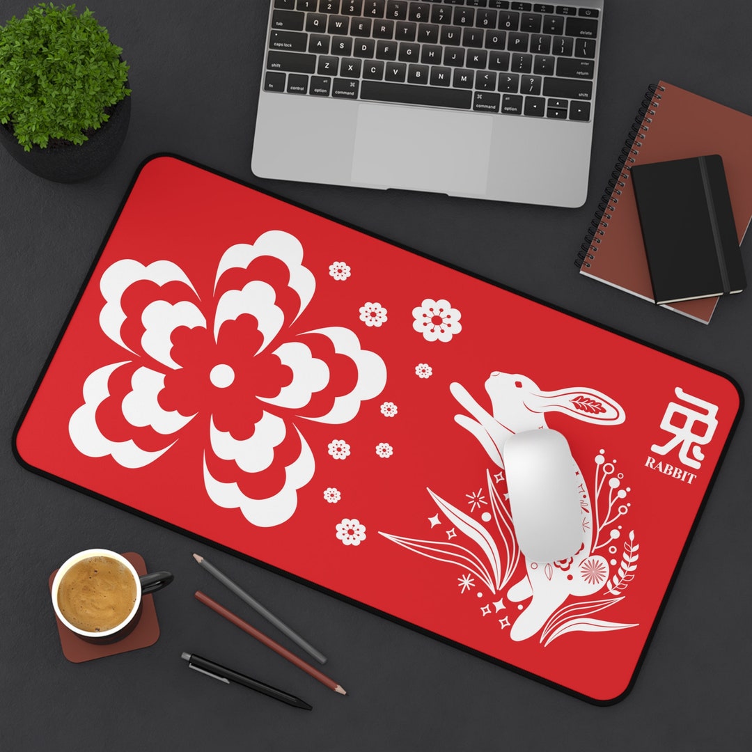 Rabbit Desk Mat | 2023 Year of the Rabbit Desk Pad, Cute Aesthetic Desk ...