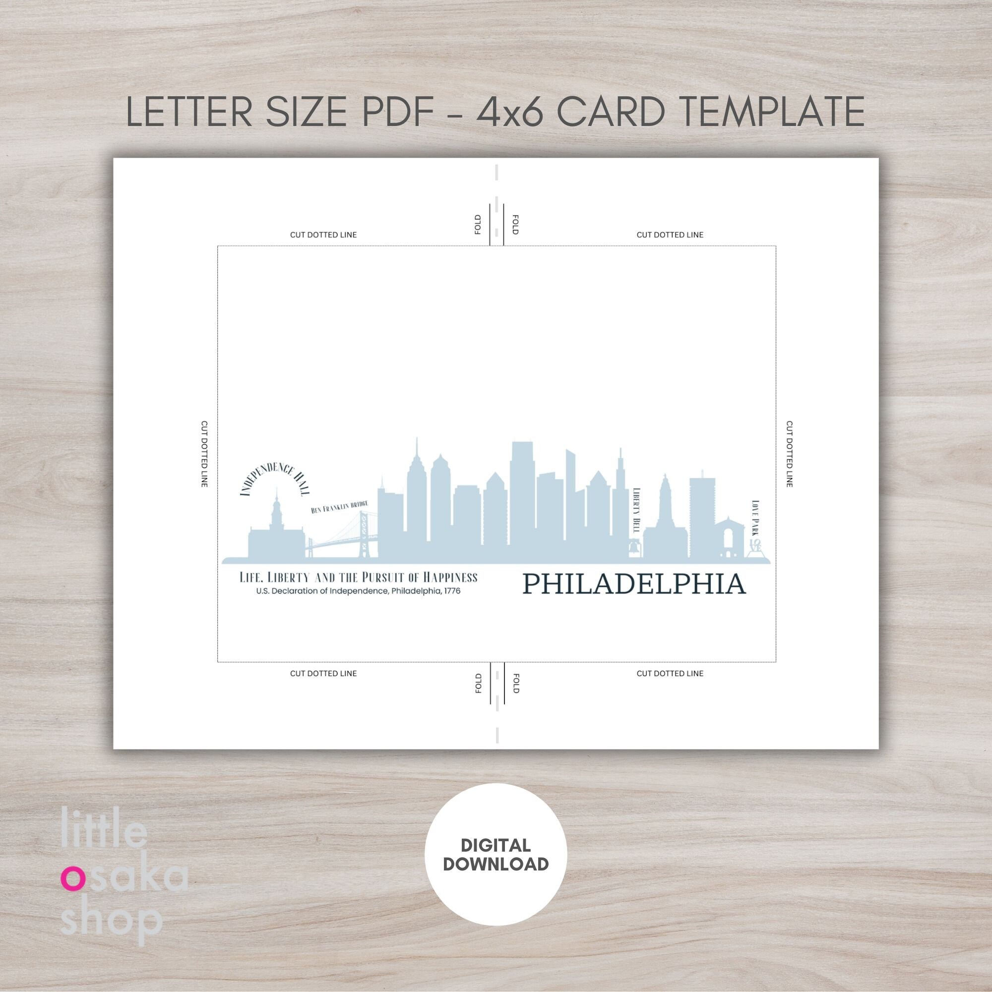 Set of 2 Printable Philadelphia Skyline Cards | Sizes 5x7 and 4x6 ...
