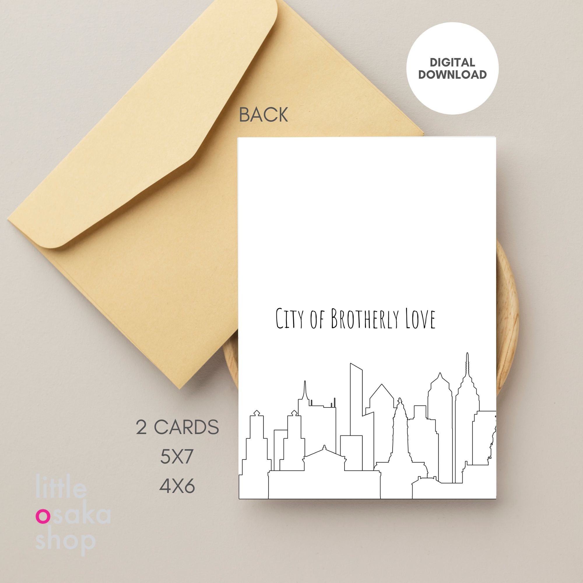 Set of 2 Printable Philadelphia Skyline Drawing Cards | Sizes 5x7 and ...