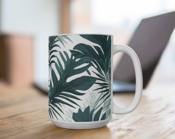 Monstera Leaves Mug, Palm Leaf Coffee Mug, Tropical Botanical Mug, Boho ...