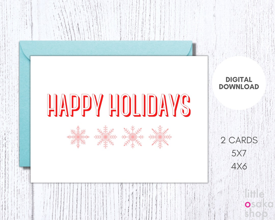 Set of 2 Printable Modern Happy Holiday Cards | Sizes 5x7 and 4x6 ...