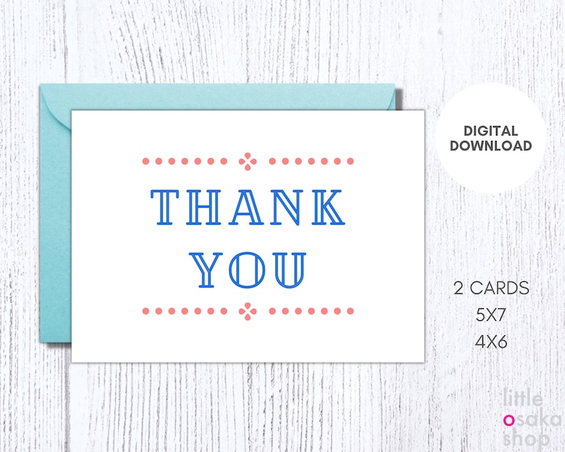 Set of 2 Printable Classic Thank You Cards Sizes 5x7 and 4x6, Instant ...