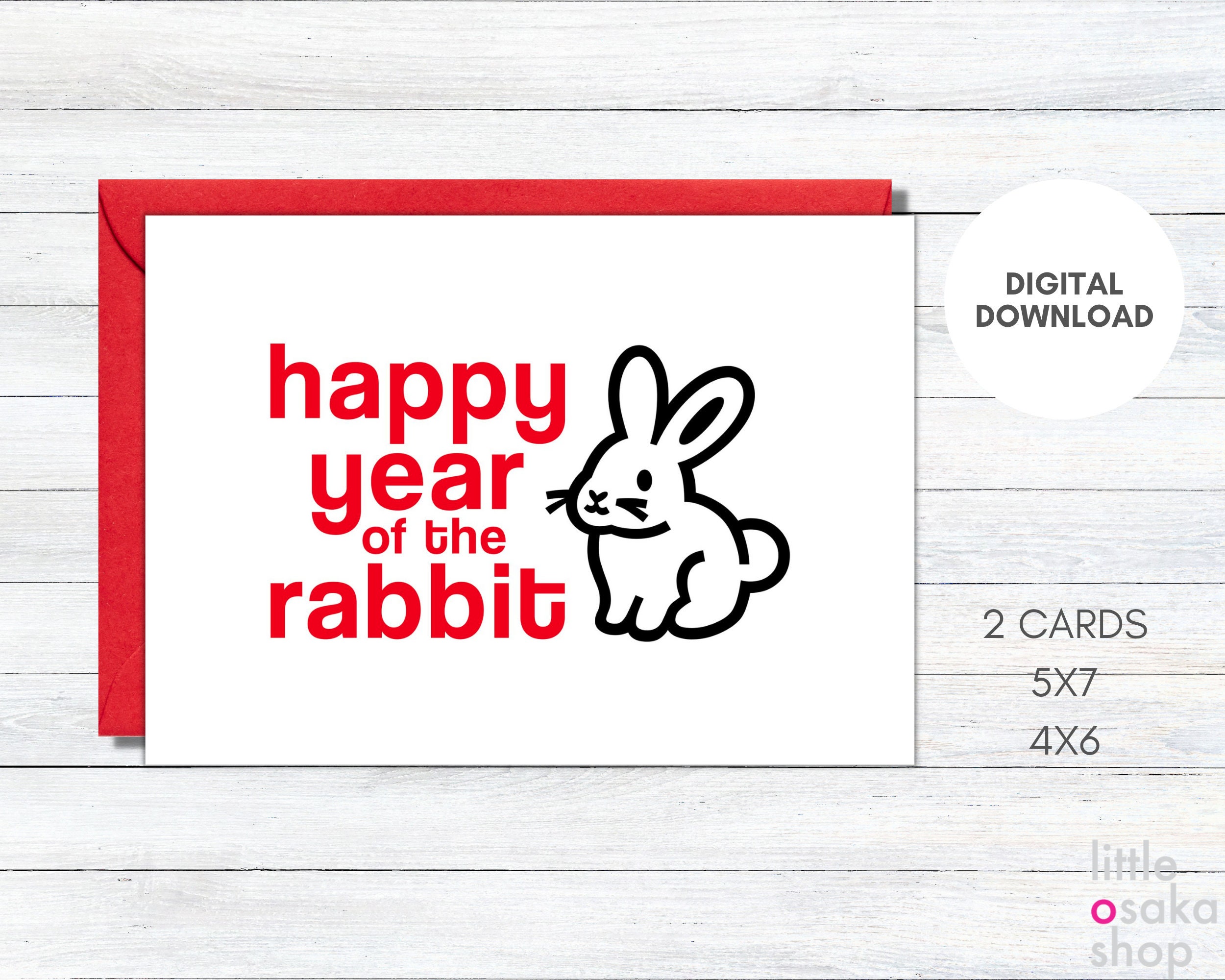 Set of 2 Printable Happy Year of the Rabbit 2023 Cards Sizes 5x7 and ...