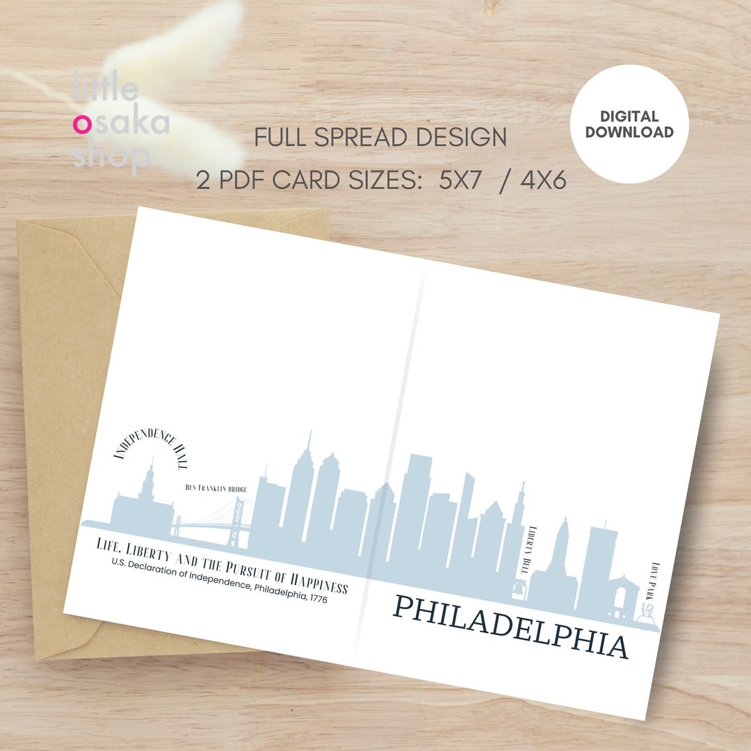 Set of 2 Printable Philadelphia Skyline Cards | Sizes 5x7 and 4x6 ...