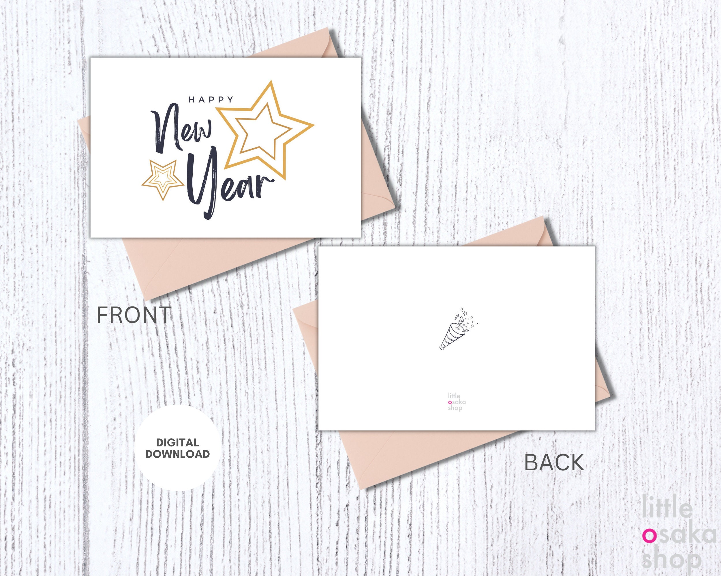 Set of 2 Printable Modern New Year Cards | Sizes 5x7 and 4x6, Instant ...