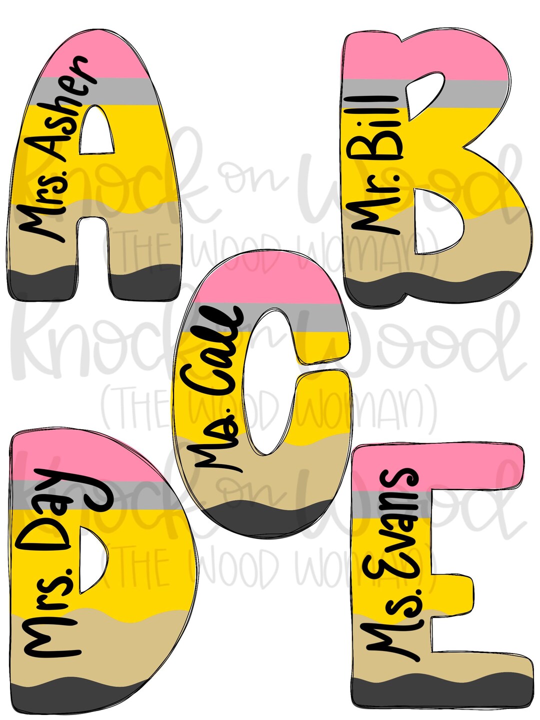 TEMPLATE & SVG: ABCDE Pencil Initial Alphabet Teacher Door Hanger ...