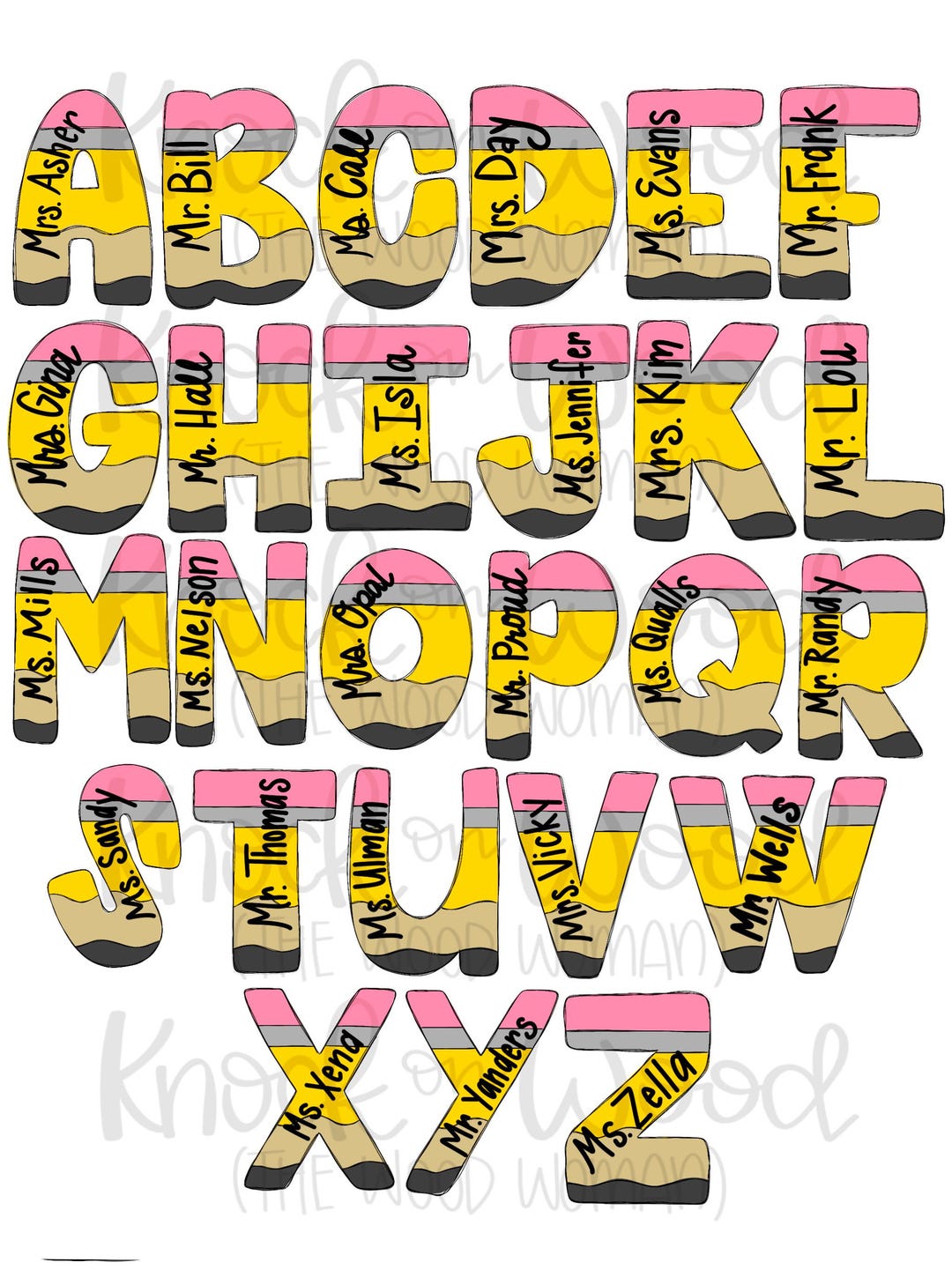TEMPLATE & SVG: Pencil Initial Full Alphabet Teacher Door Hanger ...