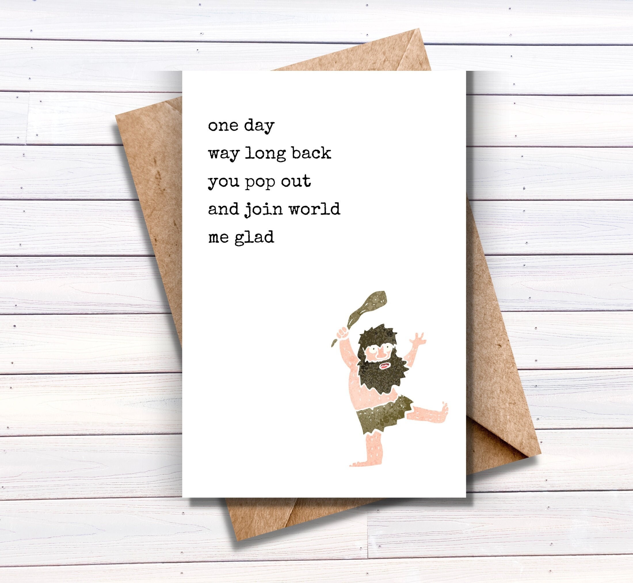 Caveman Happy Birthday Funny Love Blank Greeting Card - Etsy