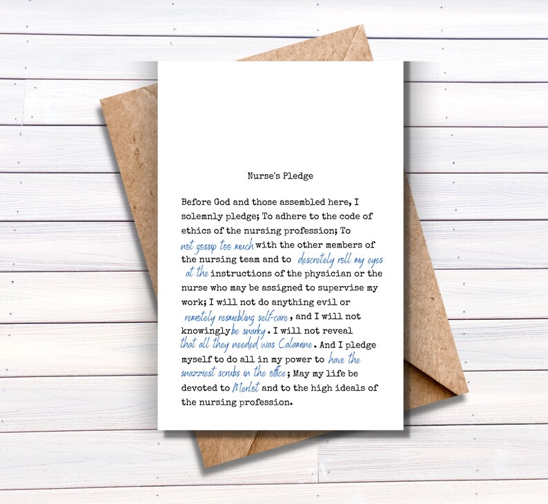 Nurses Pledge Funny Blank Thank You Greeting Card - Etsy
