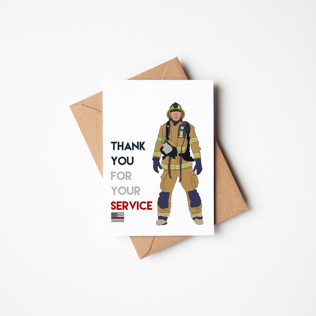 Thank You for Your Service Fire Fighter Greeting Card First Responder ...