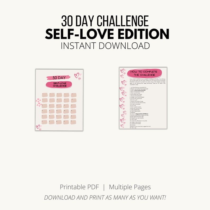 30 Day Self-love Challenge, Self-love Activities - Etsy
