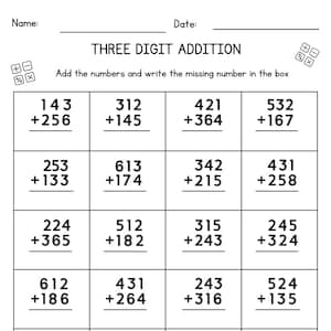 10 Printable 3-digit Addition Worksheets for 2nd Grade, 3rd Grade Math ...