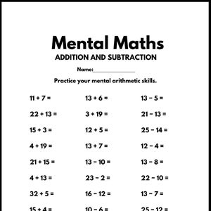 7 Printable Additition and Subtraction Worksheets, Mental Maths ...